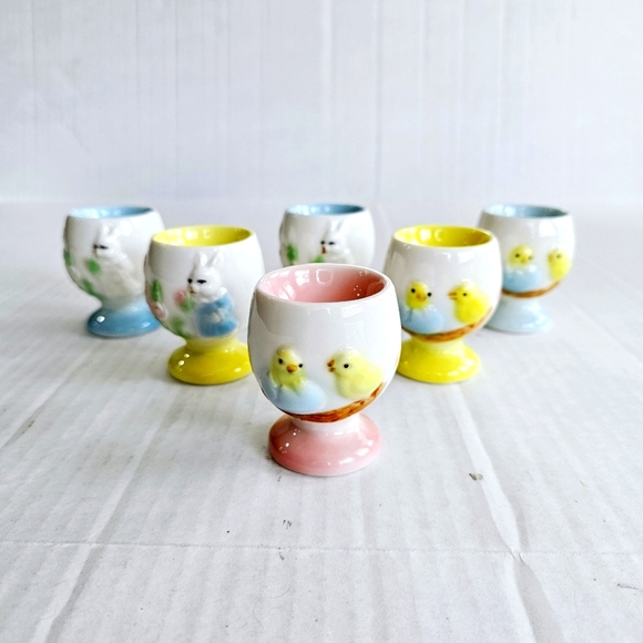 None | Dining | Vintage Easter Egg Cups Set 6 Ceramic Pink Blue Yellow ...